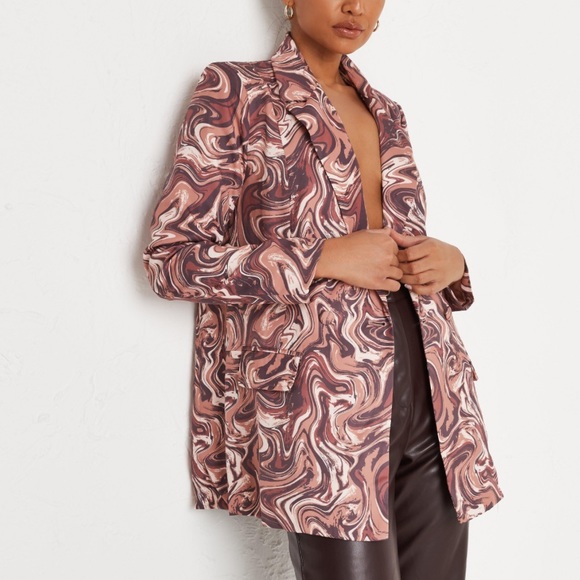 Missguided | Jackets & Coats | Nwt Missguided Brown Marble Longline ...